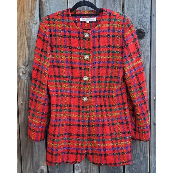 Vintage | Jackets & Coats | Vintage Rebecca Harrison Red Metallic Plaid ...